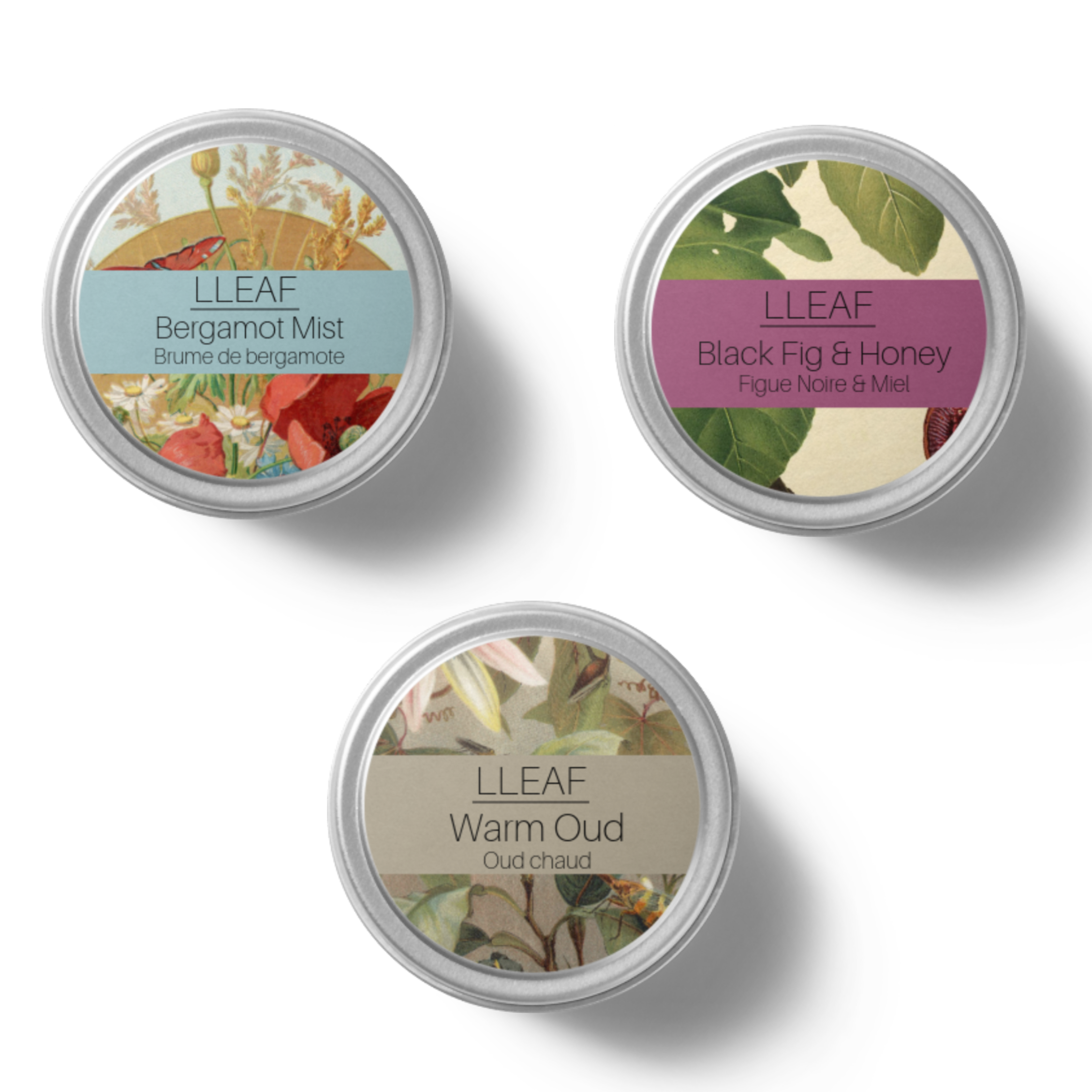 Bergamot Mist, Oud, and Black Fig - LLEAF® Fragrance Collection set of
